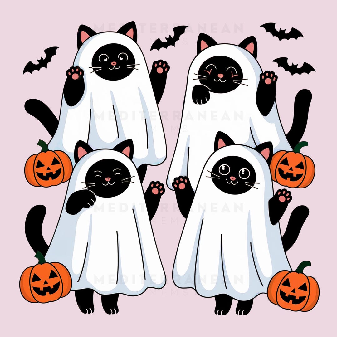 Cat Ghost Halloween PNG, Halloween Cat Digital Art, Spooky Cat Clipart ...