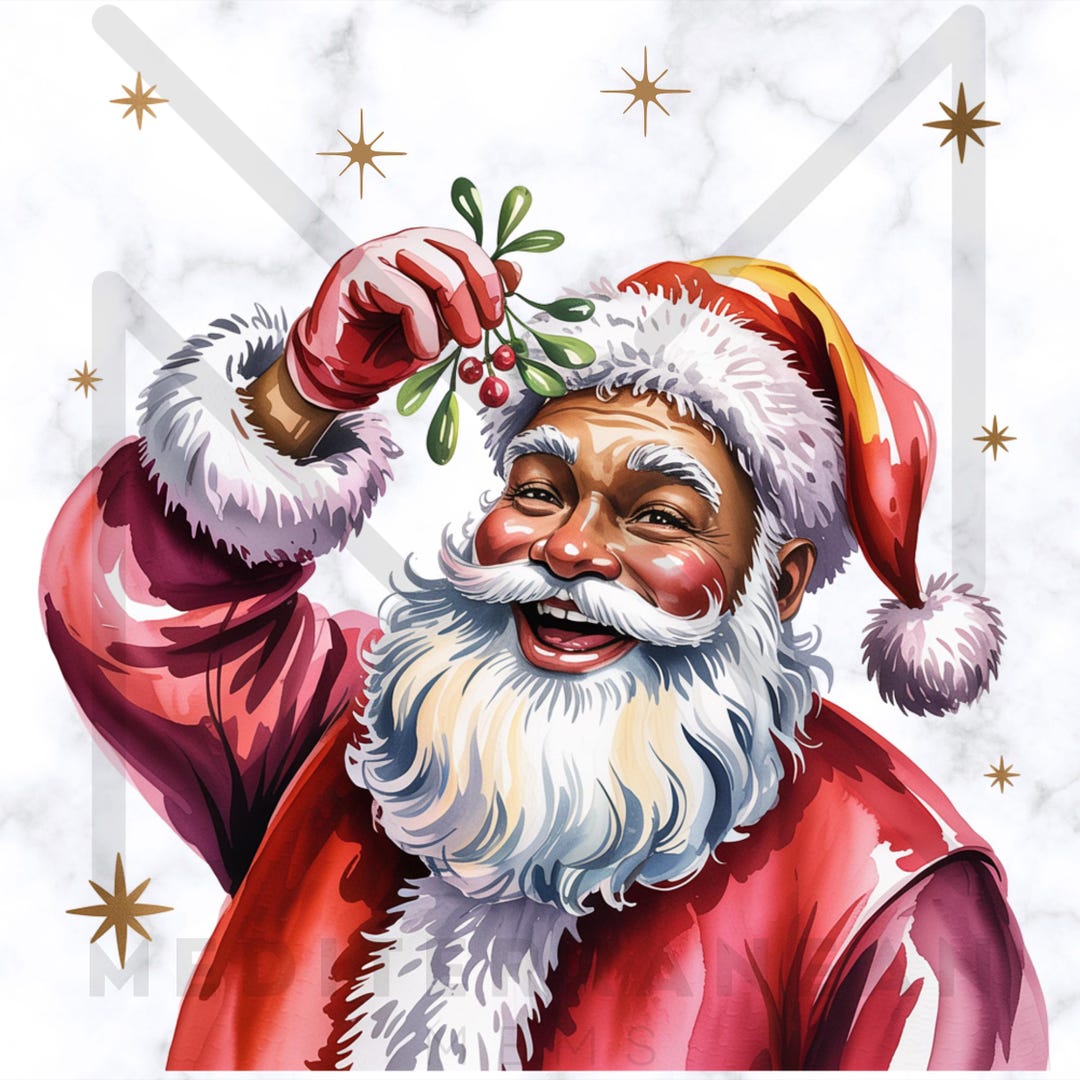 10 Black Santa Watercolor Christmas Clipart, Black Santa PNG Bundle ...