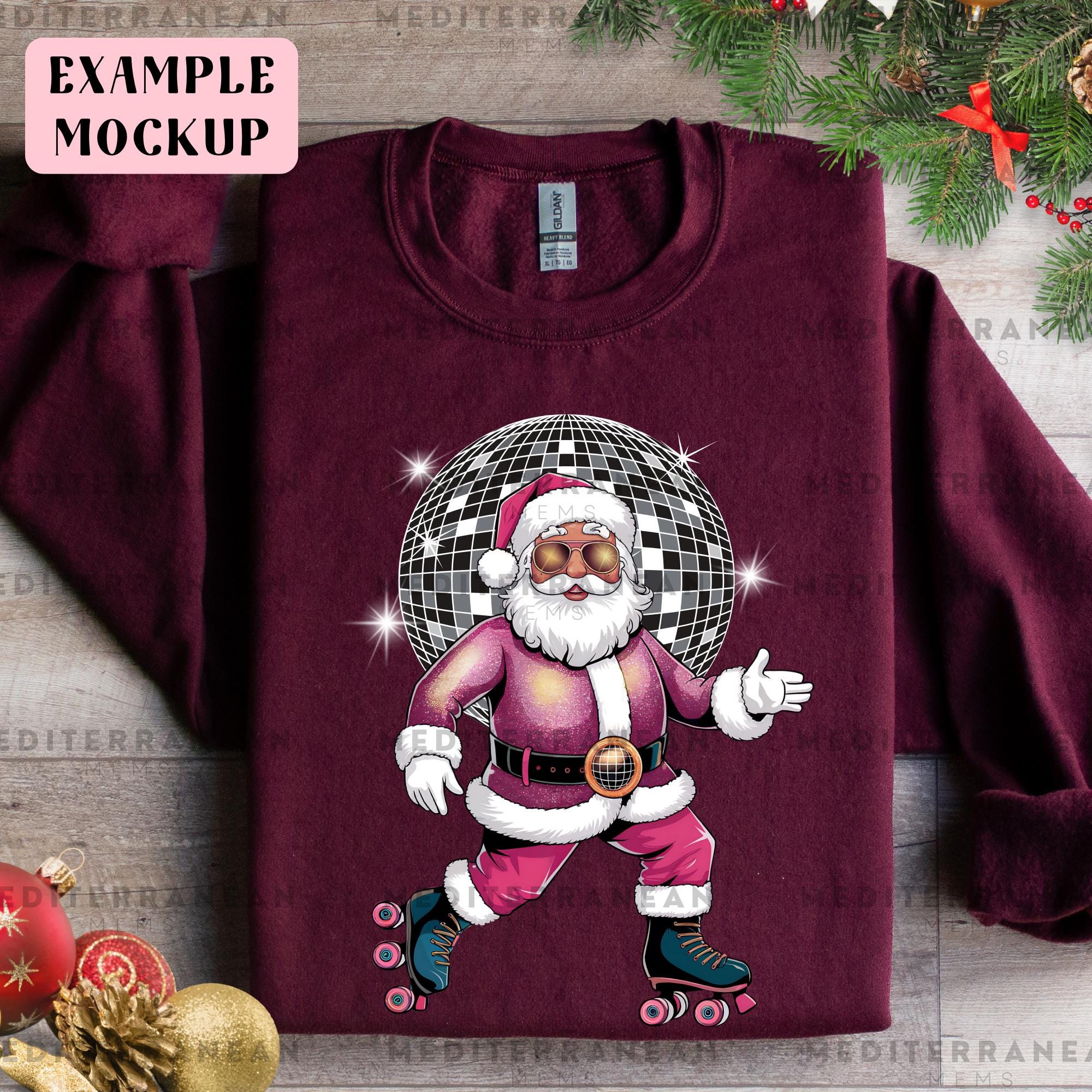 Disco Santa PNG, Roller Skating Santa Claus Digital Download, Sparkly ...