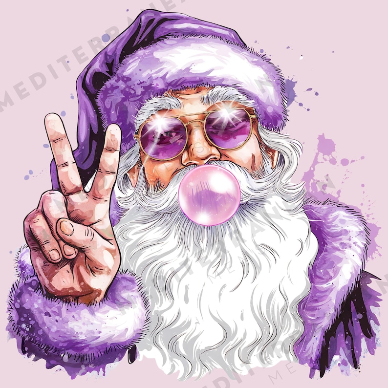 Purple Santa Bubble Gum Illustration PNG, Watercolor Santa Claus ...