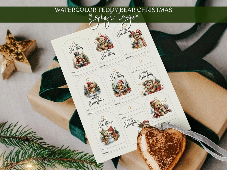 Printable Christmas Gift Tags, Merry Christmas Present Tags, Watercolor ...