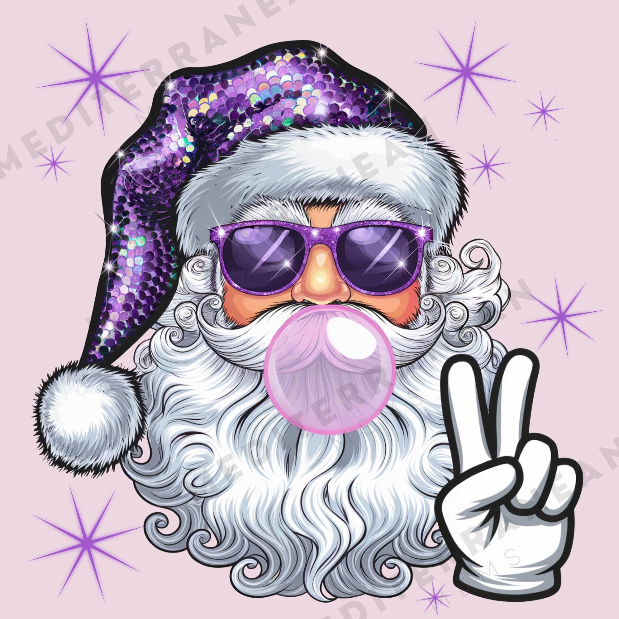 Purple Sequin Santa Bubble Gum PNG, Sparkling Santa Claus Digital ...