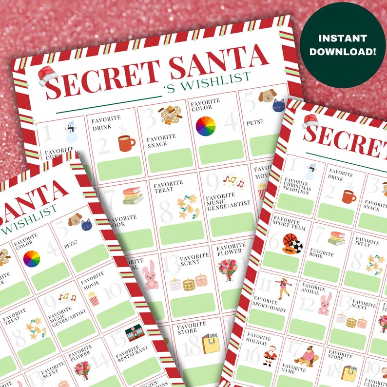 Printable Secret Santa Questionnaire, Downloadable Secret Santa ...