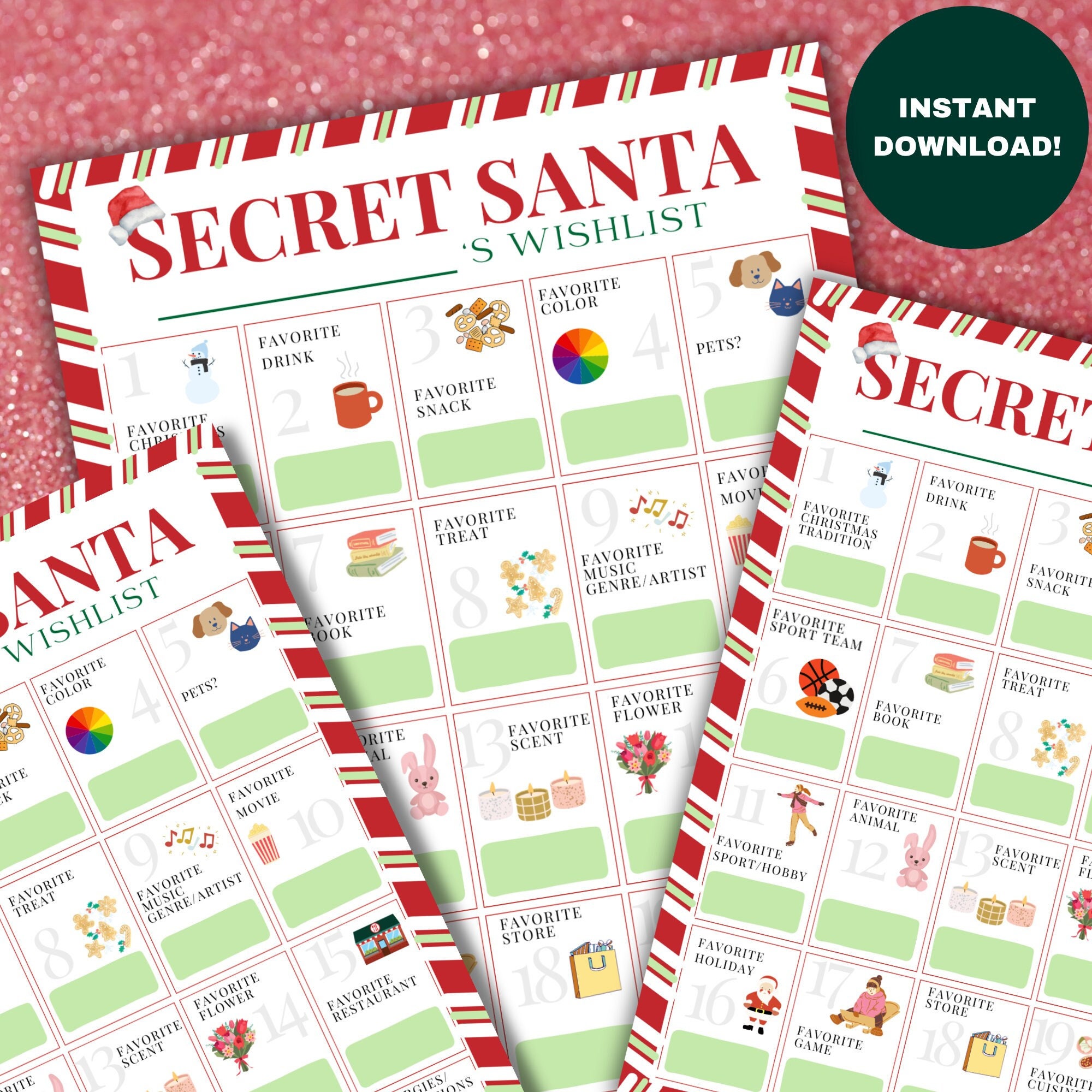Printable Secret Santa Questionnaire, Downloadable Secret Santa ...
