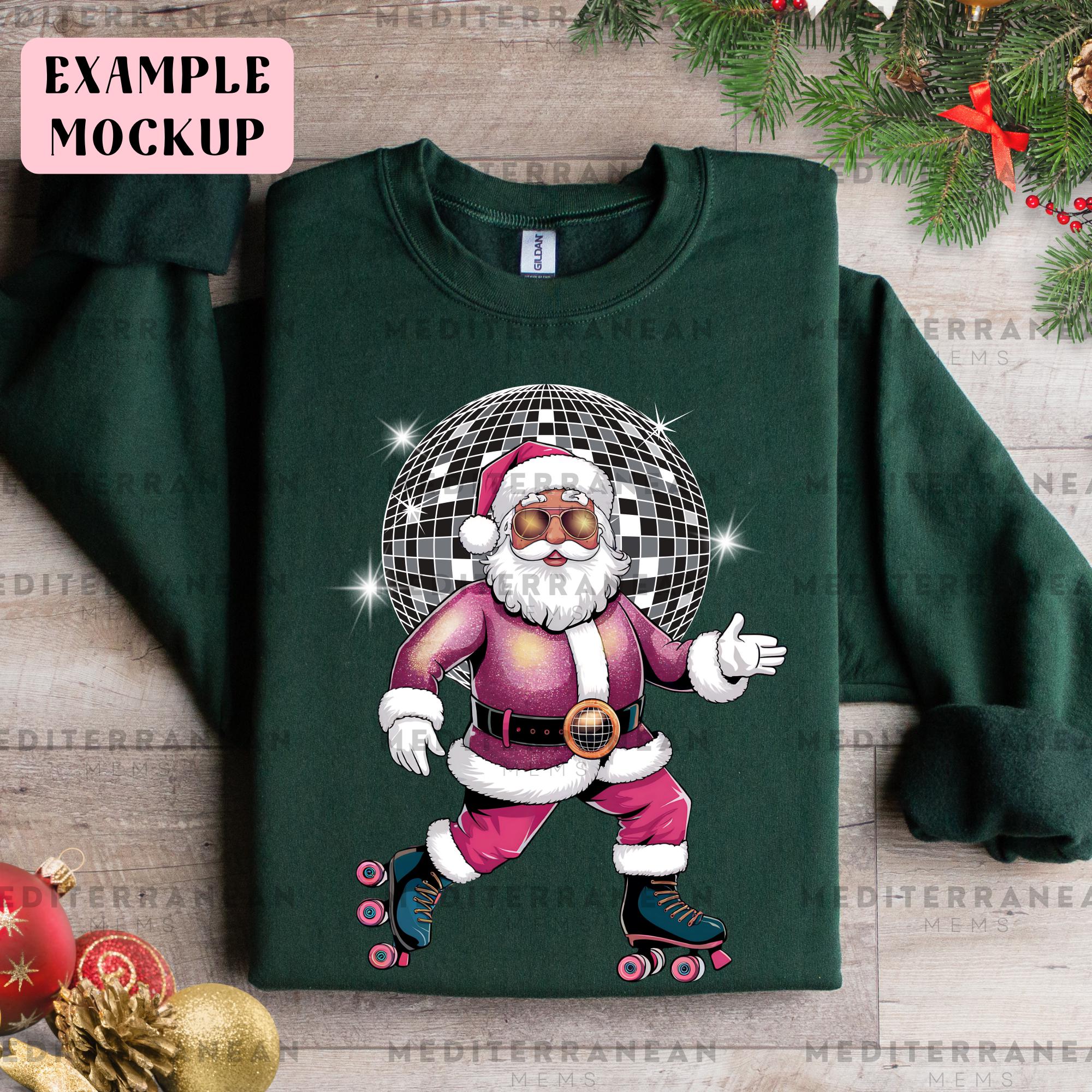 Disco Santa PNG, Roller Skating Santa Claus Digital Download, Sparkly ...
