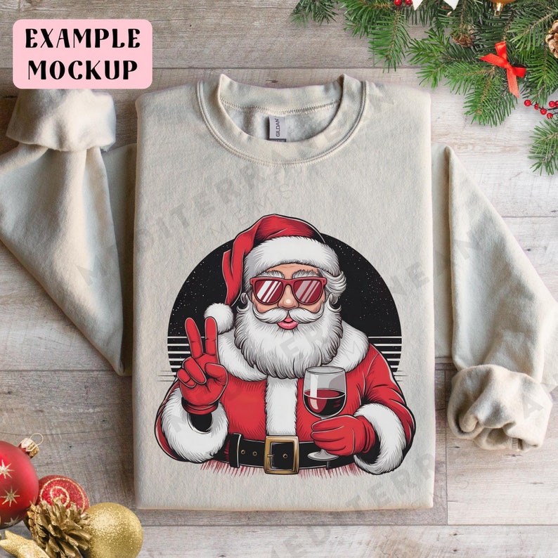 Red Santa Peace Sign Wine PNG, Funny Ugly Christmas Sweater Design ...