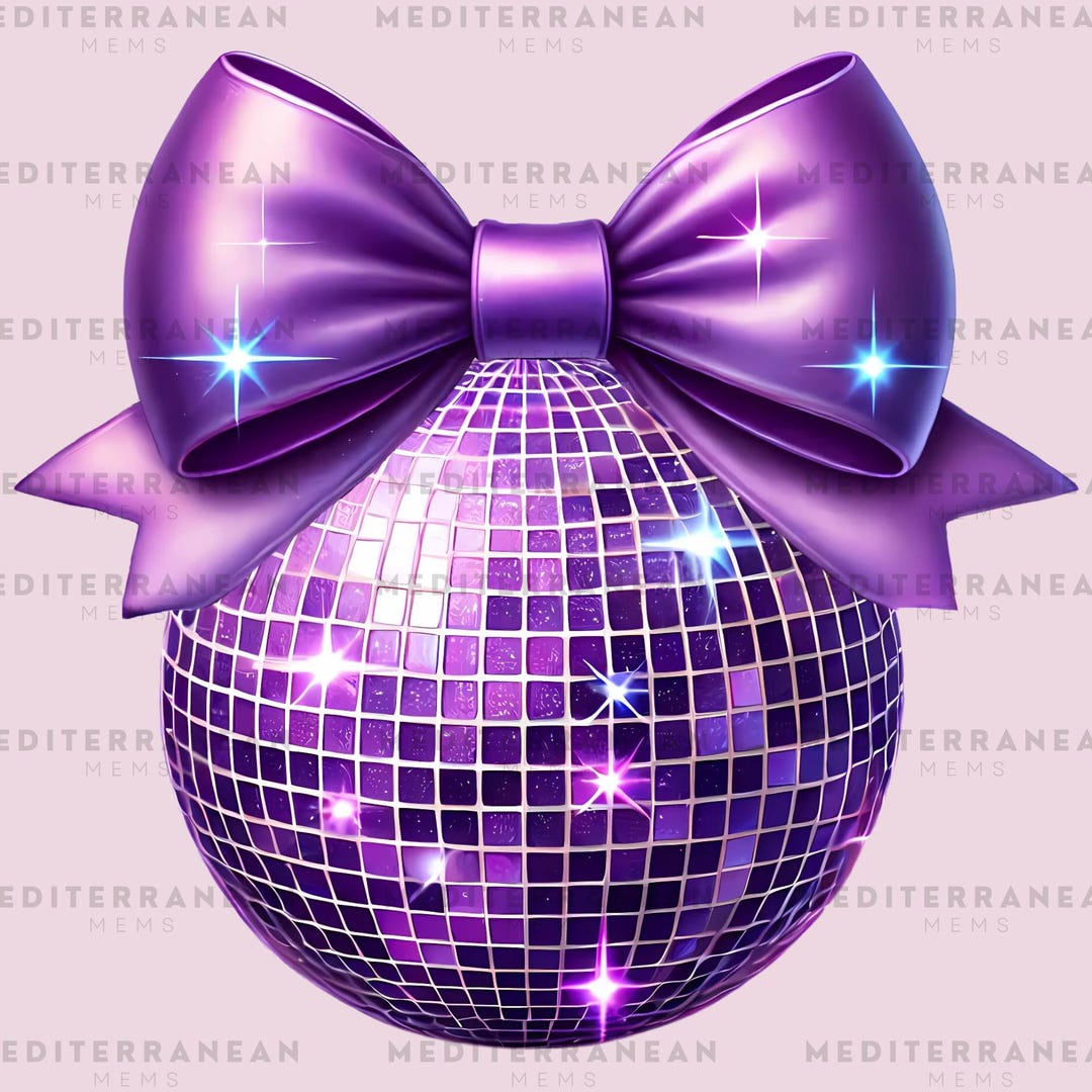 Purple Sparkly Disco Ball Bow PNG, New Years Eve Disco Ball DTF ...