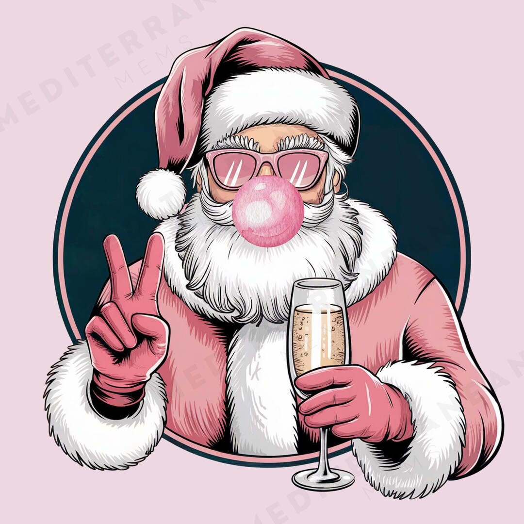 Santa Blowing Bubble Champagne PNG, Funny Ugly Christmas Sweater Design ...