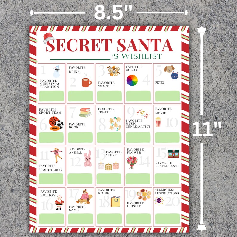 Printable Secret Santa Questionnaire, Downloadable Secret Santa ...