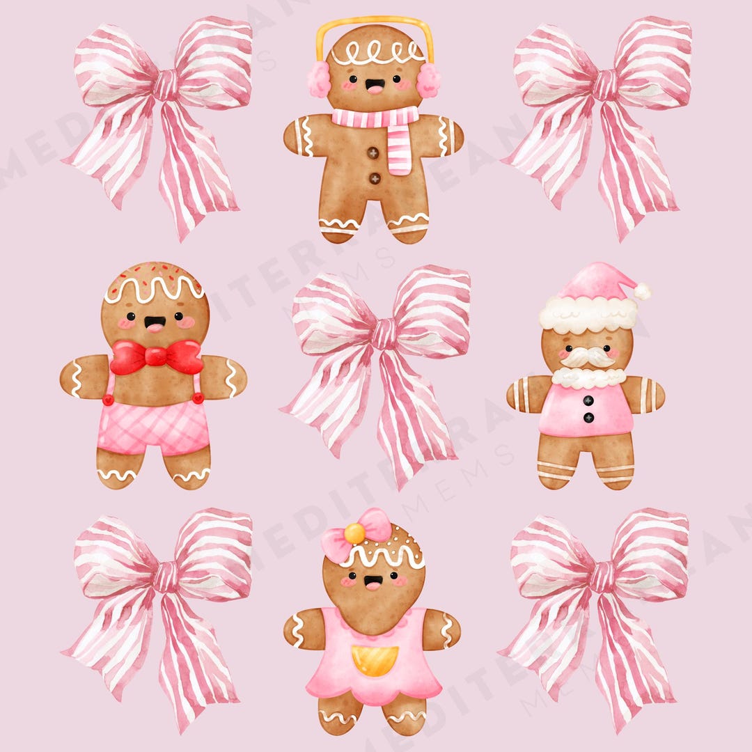 Coquette Christmas Collage PNG, Pink Christmas Bows, Watercolor ...