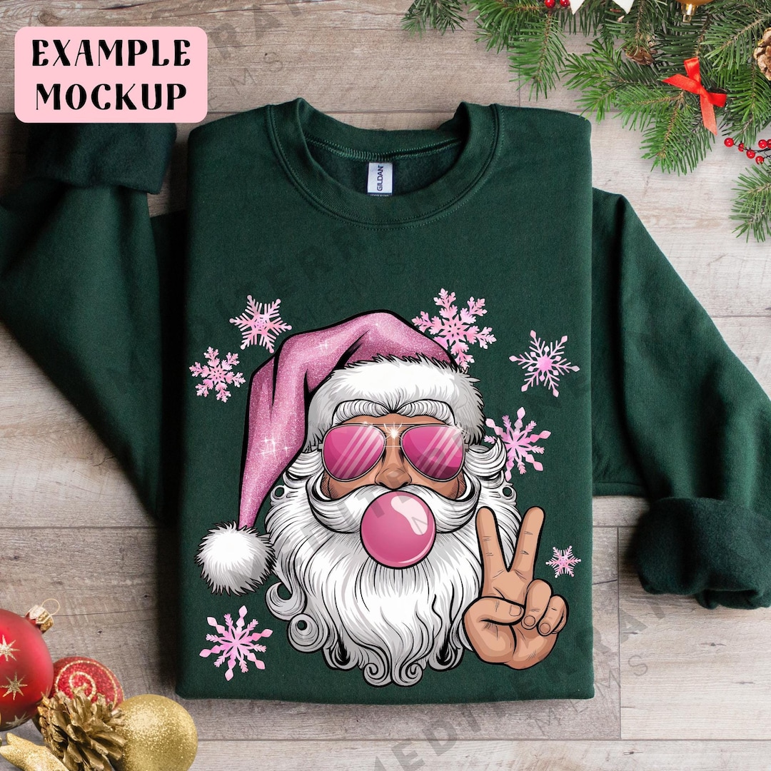 Glitter Pink Santa Bubble Gum PNG, Sparkling Santa Claus Digital ...