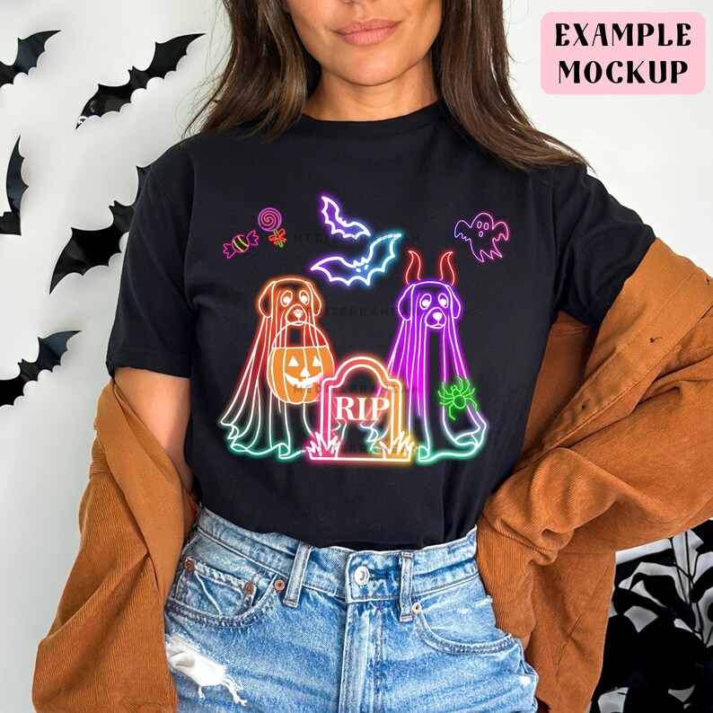 Neon Dog Ghost Png, Neon Halloween Png, Spooky Season Png, Pumpkin Png, Spider Png, Bats Png ...