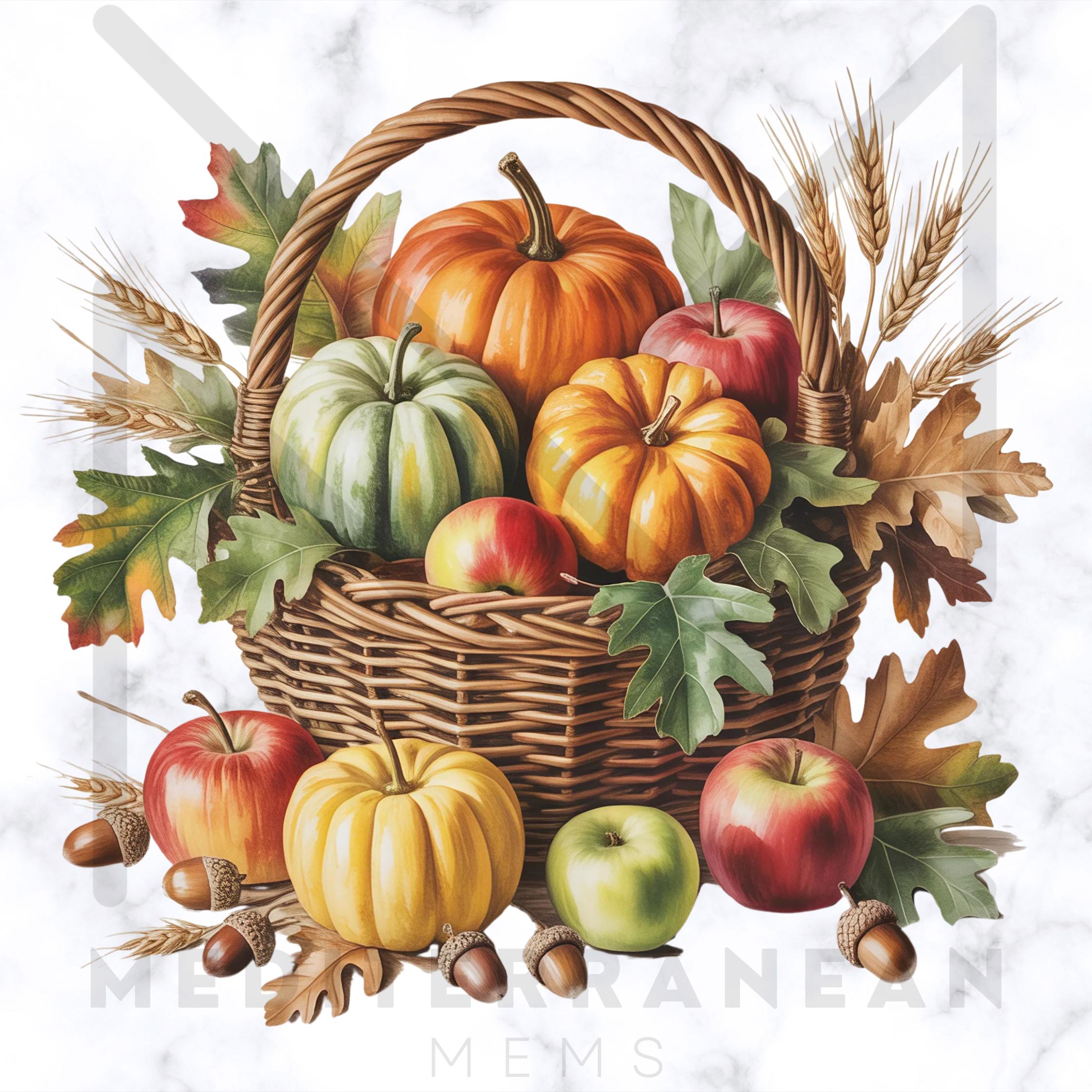 11 Autumn Still Life Clipart, Watercolor Fall PNG Bundle, Thanksgiving ...