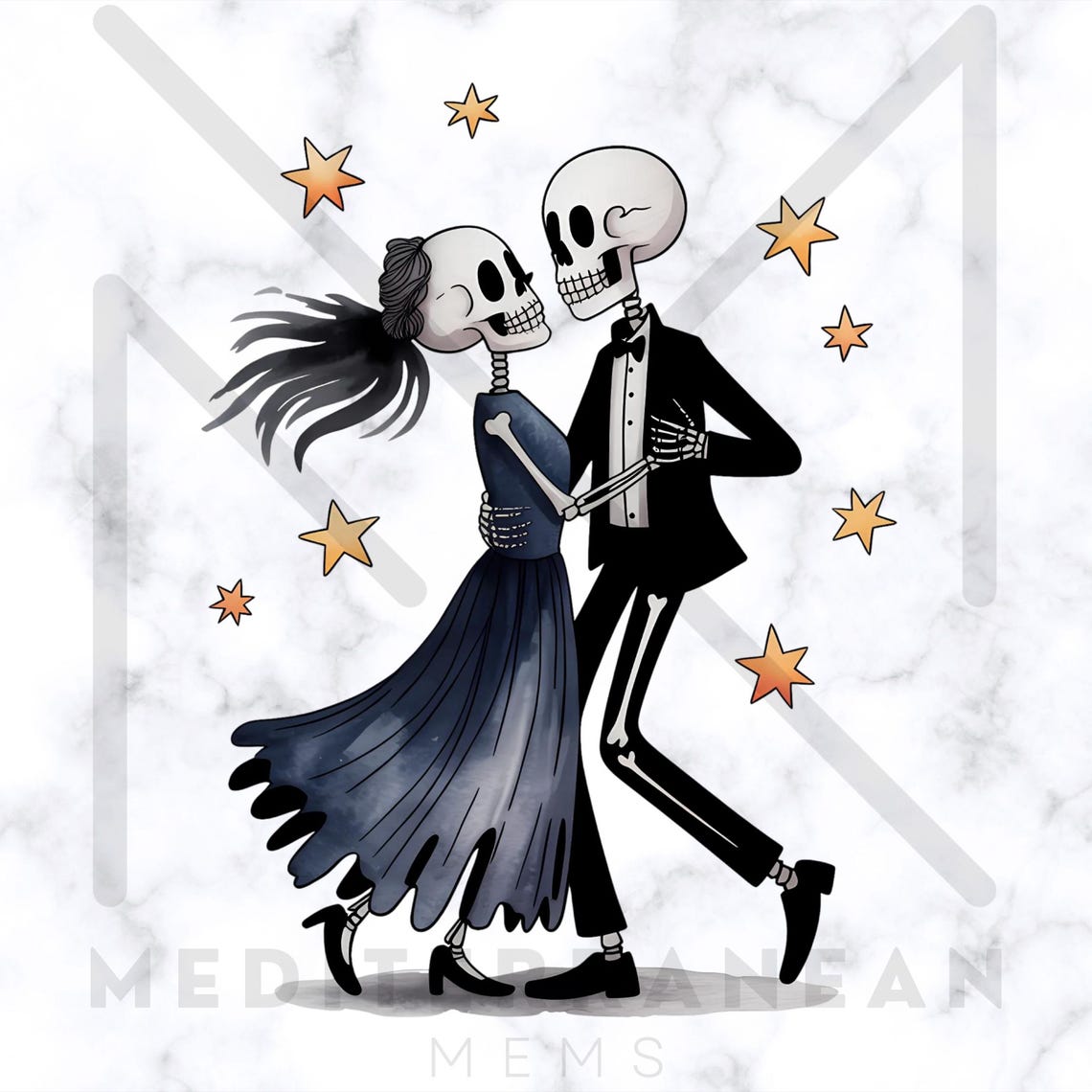 9 Skeleton Couples Clipart, Watercolor Halloween Design, Spooky Scary ...