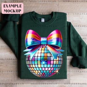 Rainbow Disco Ball Bow PNG, New Year's Eve Colorful Disco Ball DTF ...