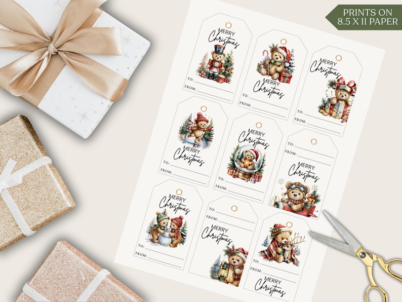Printable Christmas Gift Tags, Merry Christmas Present Tags, Watercolor ...