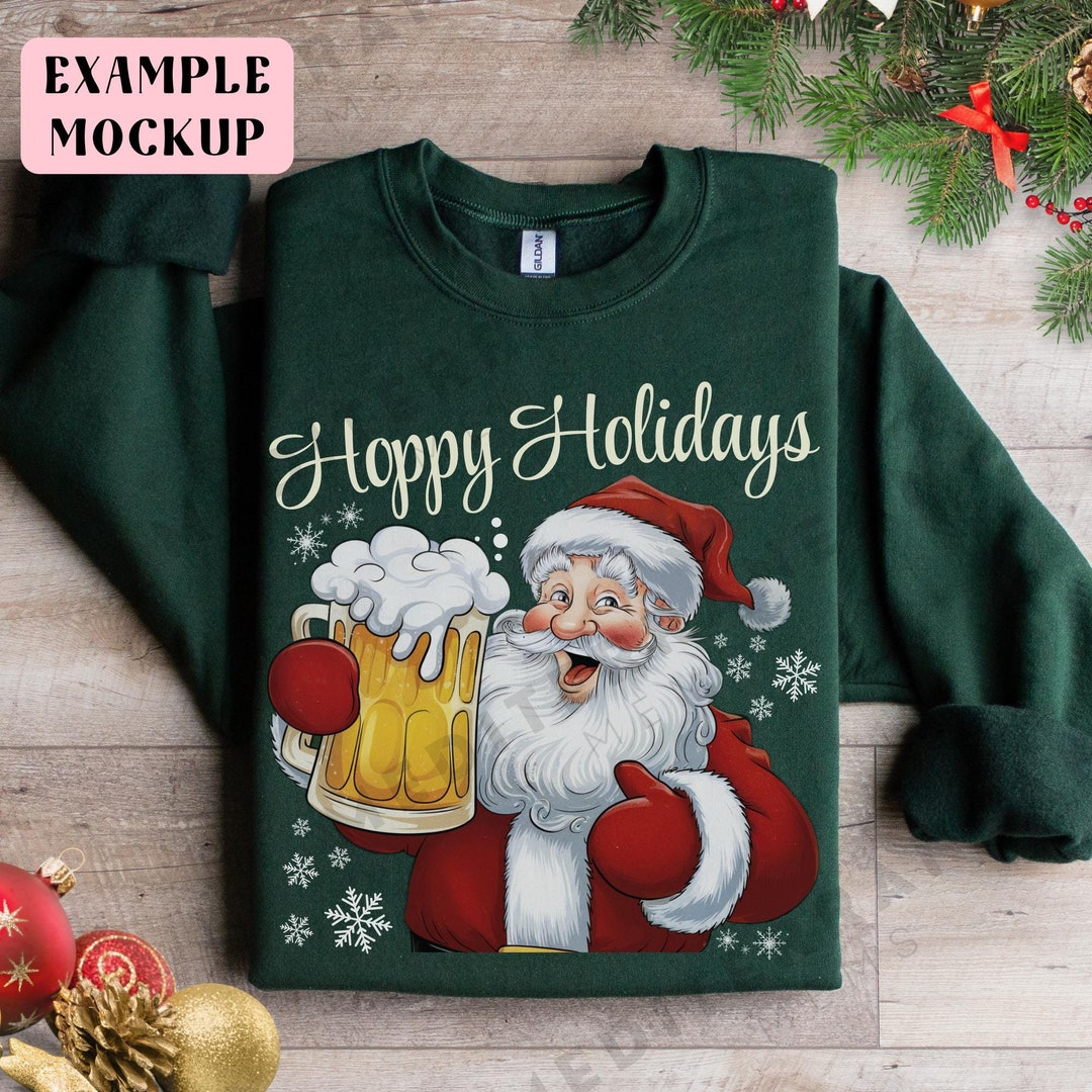 Hoppy Holidays Santa Beer PNG, Funny Ugly Christmas Sweater Design ...