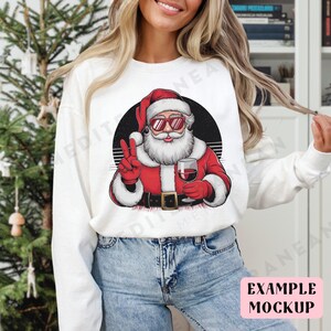 Red Santa Peace Sign Wine PNG, Funny Ugly Christmas Sweater Design ...