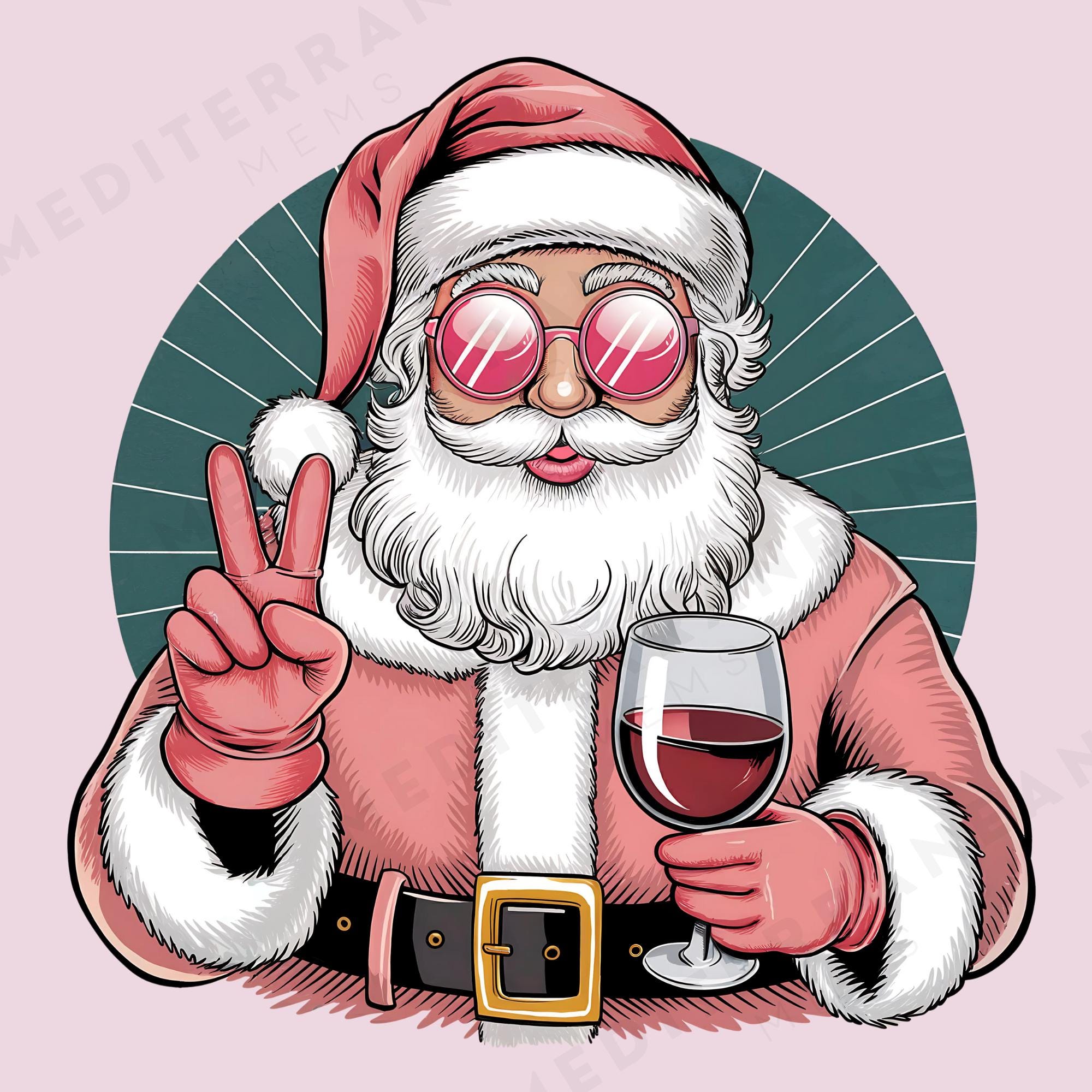 Santa Peace Sign Wine PNG, Funny Ugly Christmas Sweater Design, Retro ...