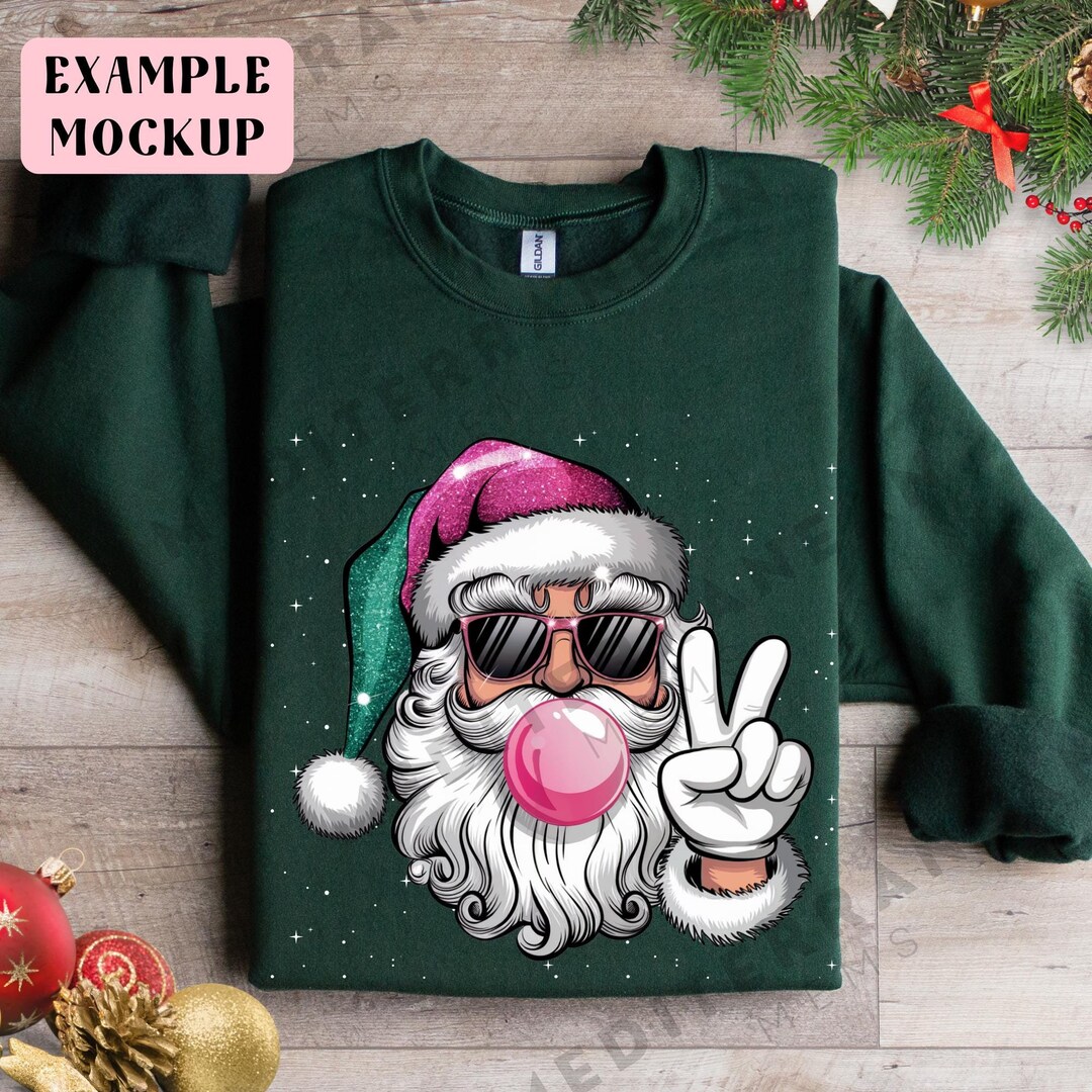 Glitter Pink & Green Santa Bubble Gum PNG, Sparkling Santa Claus ...