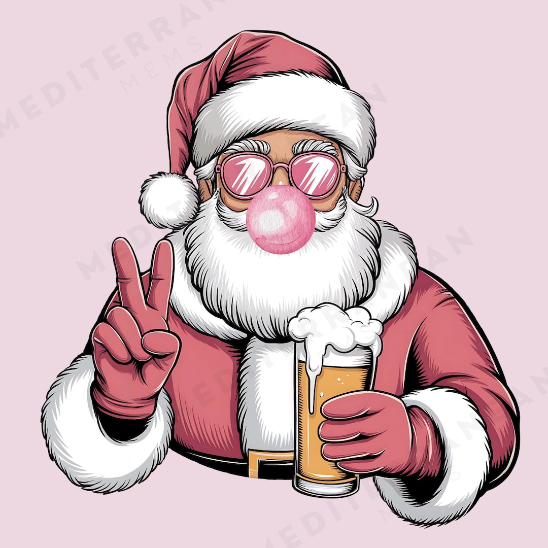 Santa Blowing Bubble Beer PNG, Funny Ugly Christmas Sweater Design ...