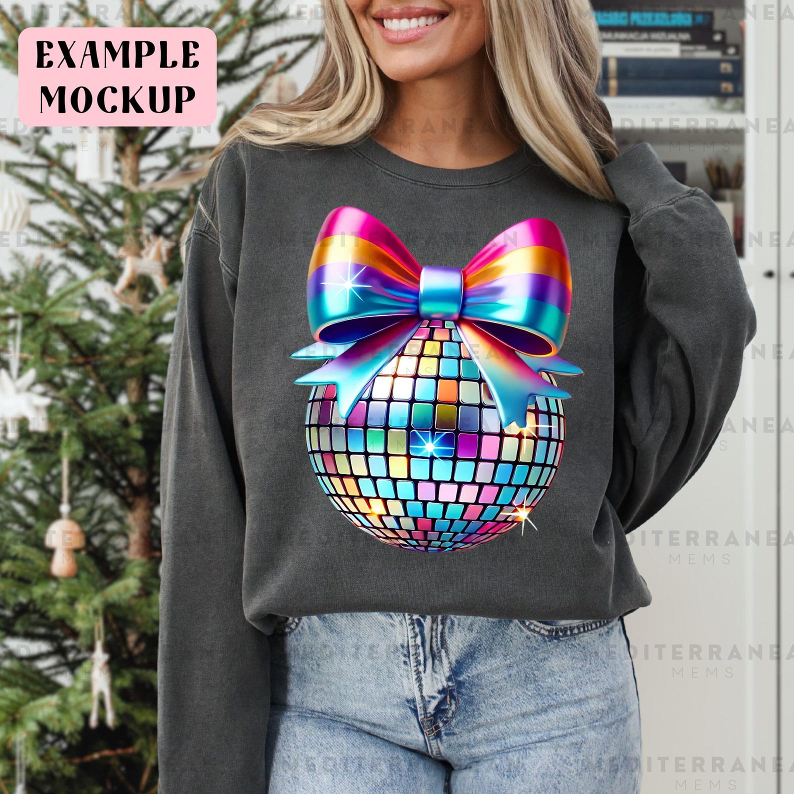 Rainbow Disco Ball Bow PNG, New Year's Eve Colorful Disco Ball DTF ...