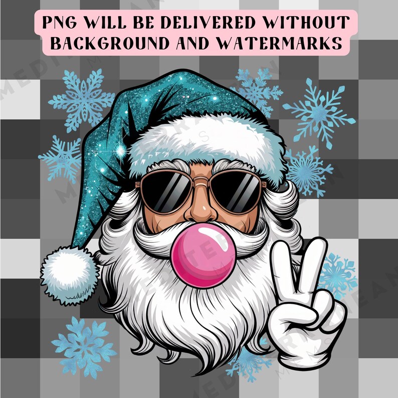 Glitter Teal Santa Bubble Gum PNG, Sparkling Santa Claus Digital ...