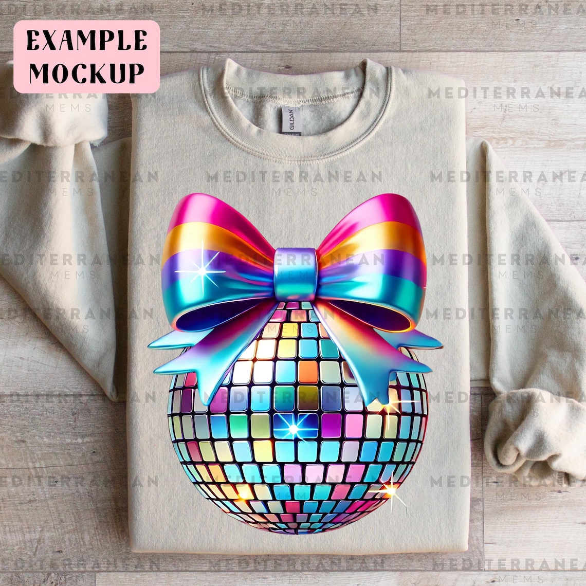 Rainbow Disco Ball Bow PNG, New Year's Eve Colorful Disco Ball DTF ...