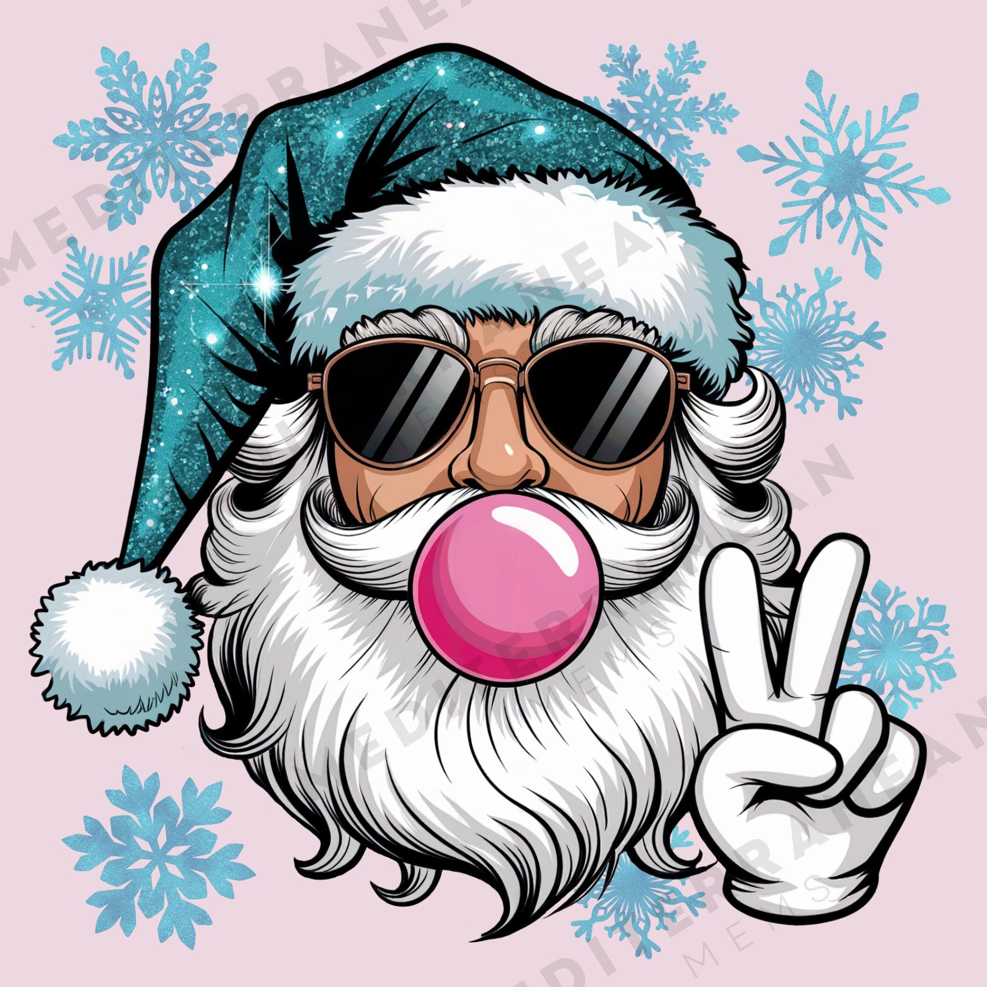 Glitter Teal Santa Bubble Gum PNG, Sparkling Santa Claus Digital ...