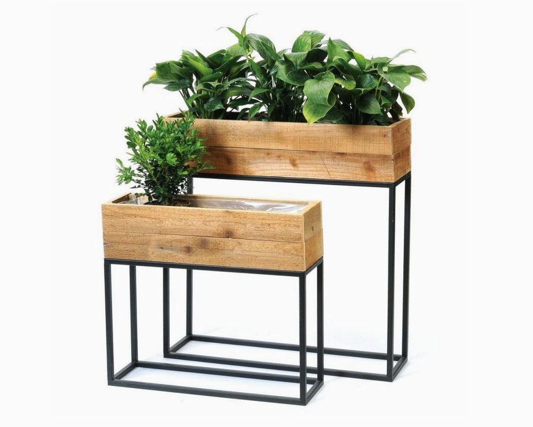 Wood and Metal Window Box Planters Set of 2 - Etsy