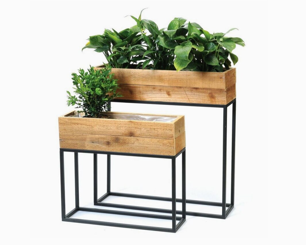 Wood and Metal Window Box Planters Set of 2 - Etsy