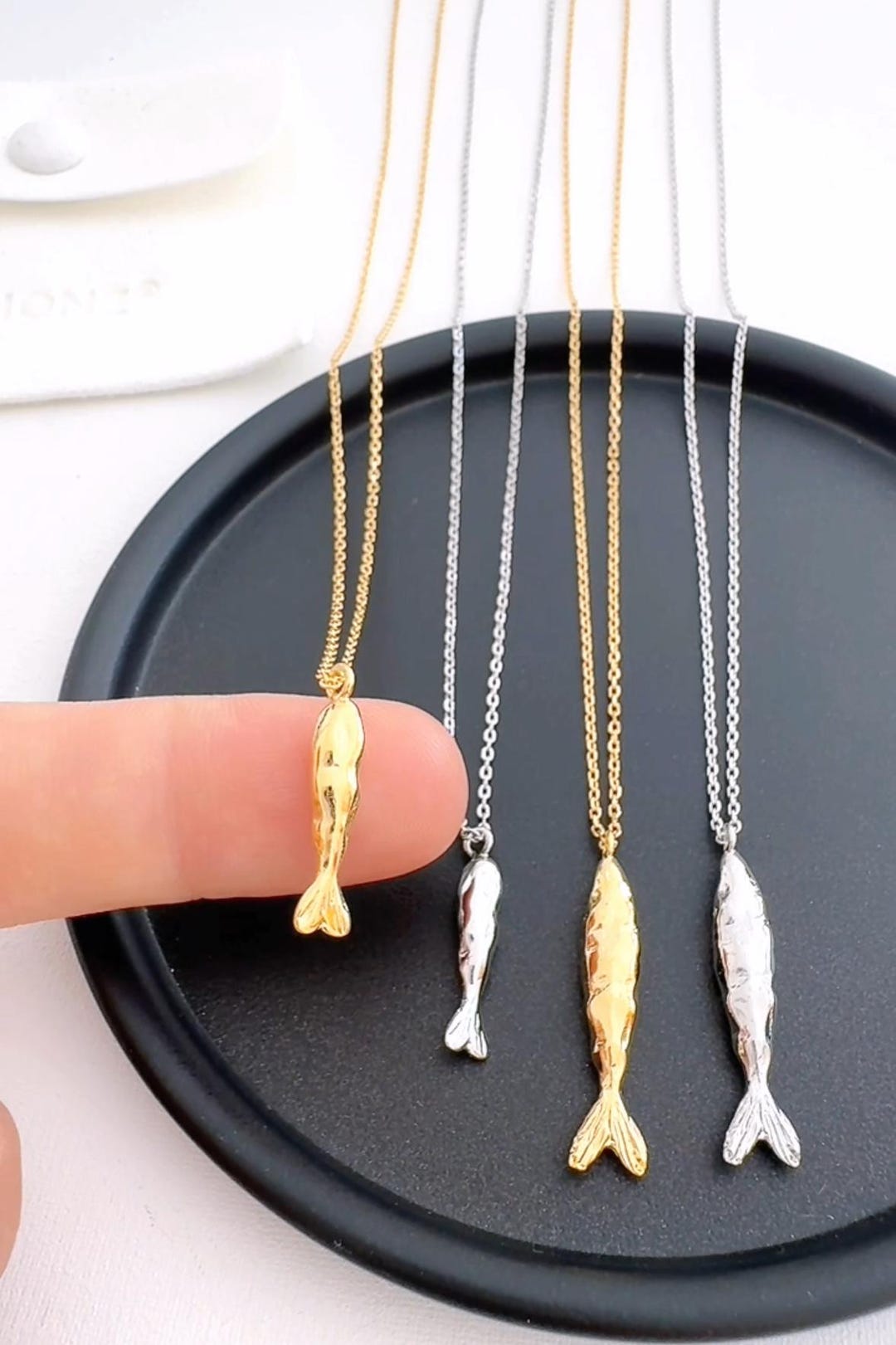 18K Gold Dipped Fish Pendant Necklace: Minimalist Sardine Anchovy ...