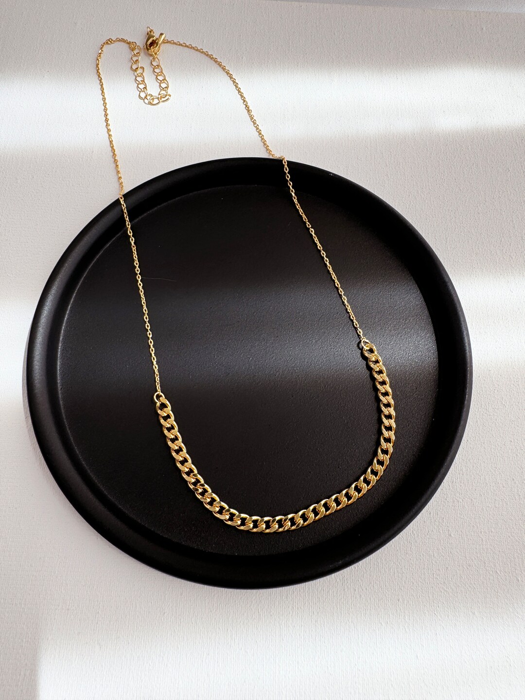 Cuban Chain Link Partial Bold Accent Necklace 18K Gold Dipped - Etsy