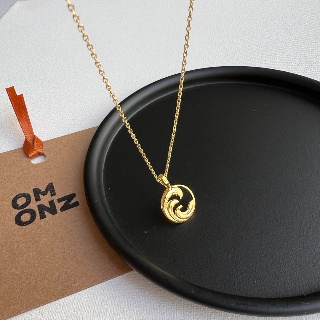 18K Gold Dipped Wave Necklace: Ocean Disc Medallion, 16" - Etsy