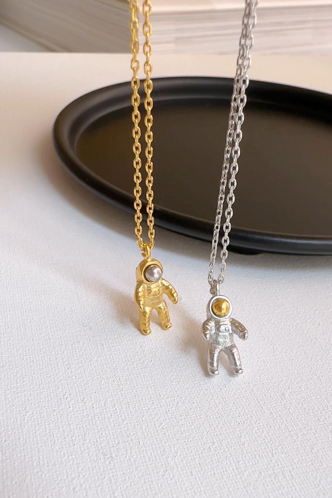 Two Tone Astronaut Pendant Necklace: 18K Gold Dipped Spaceman - Etsy