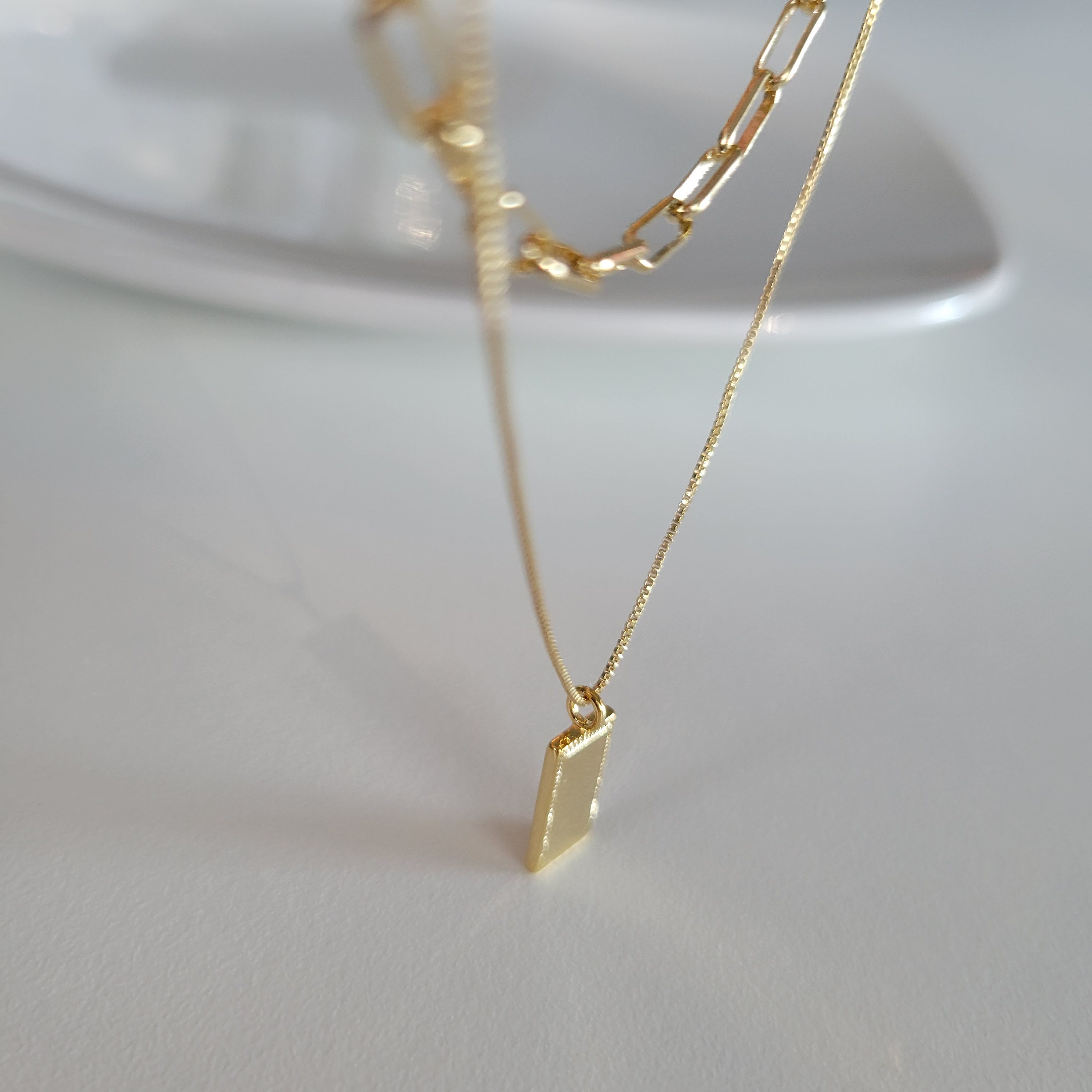 Two Chains Layered Set With Rectangle Pendant Necklace, Layer Link ...