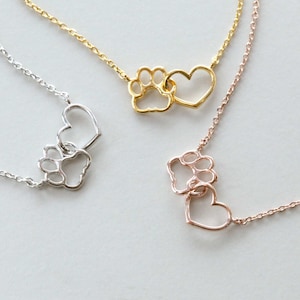 Heart & Paw Interlocking Linked Interlock Necklace: Dog Cat Pet Lover ...