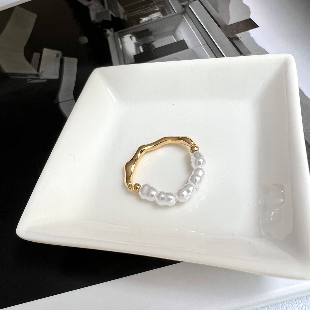 Freshwater Pearl Ring 18K Gold Dipped, Half Gold Half Pearl Ring ...