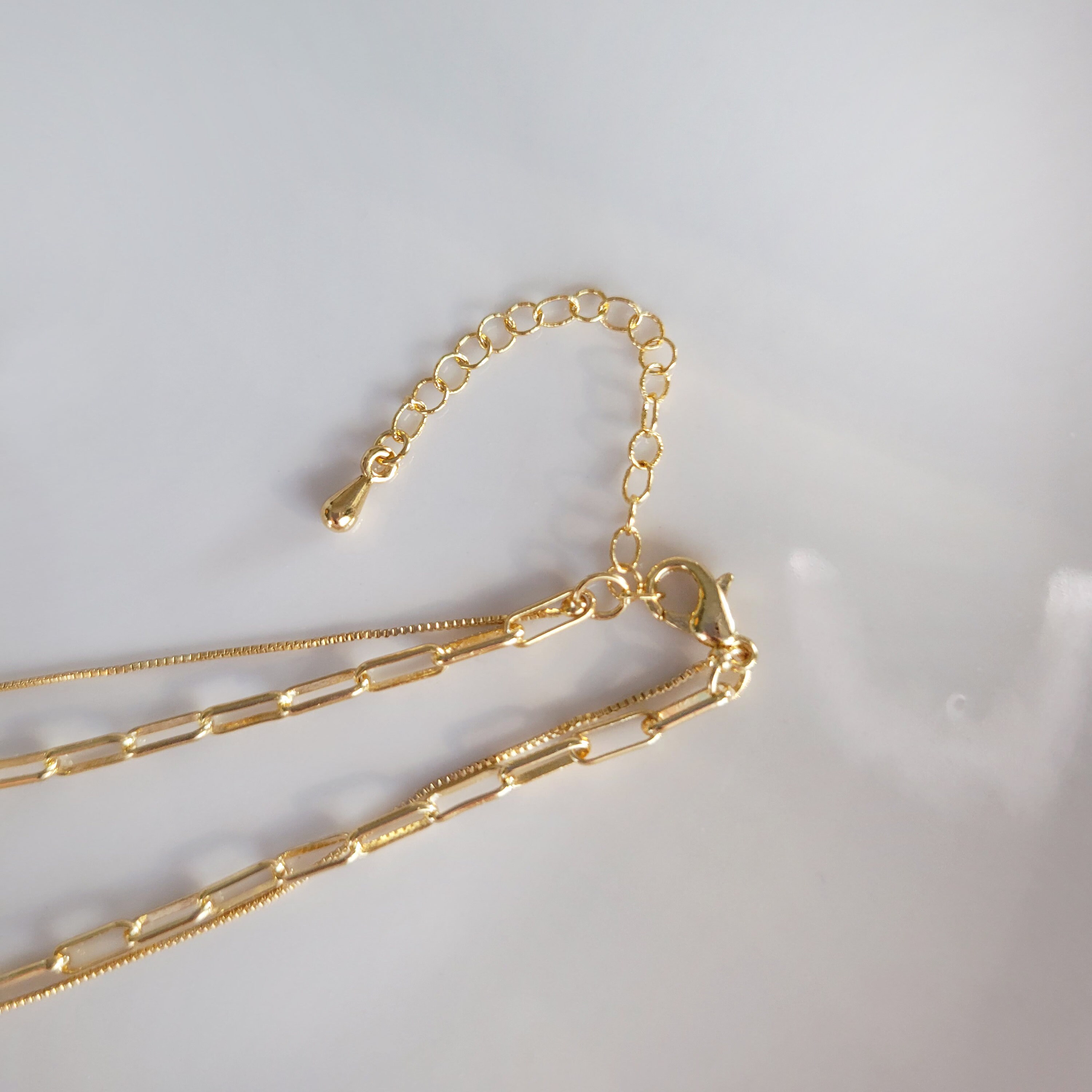 Two Chains Layered Set With Rectangle Pendant Necklace, Layer Link ...