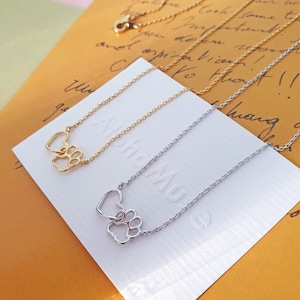 Heart & Paw Interlocking Linked Interlock Necklace: Dog Cat Pet Lover ...