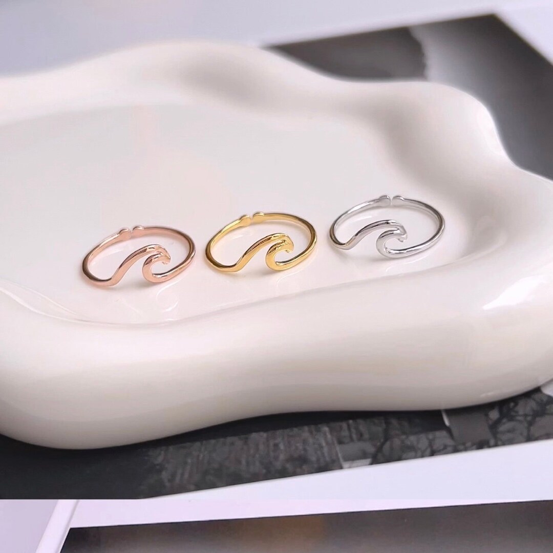 18K Gold Dipped Sea Wave Ring - Adjustable Open Ring - Etsy