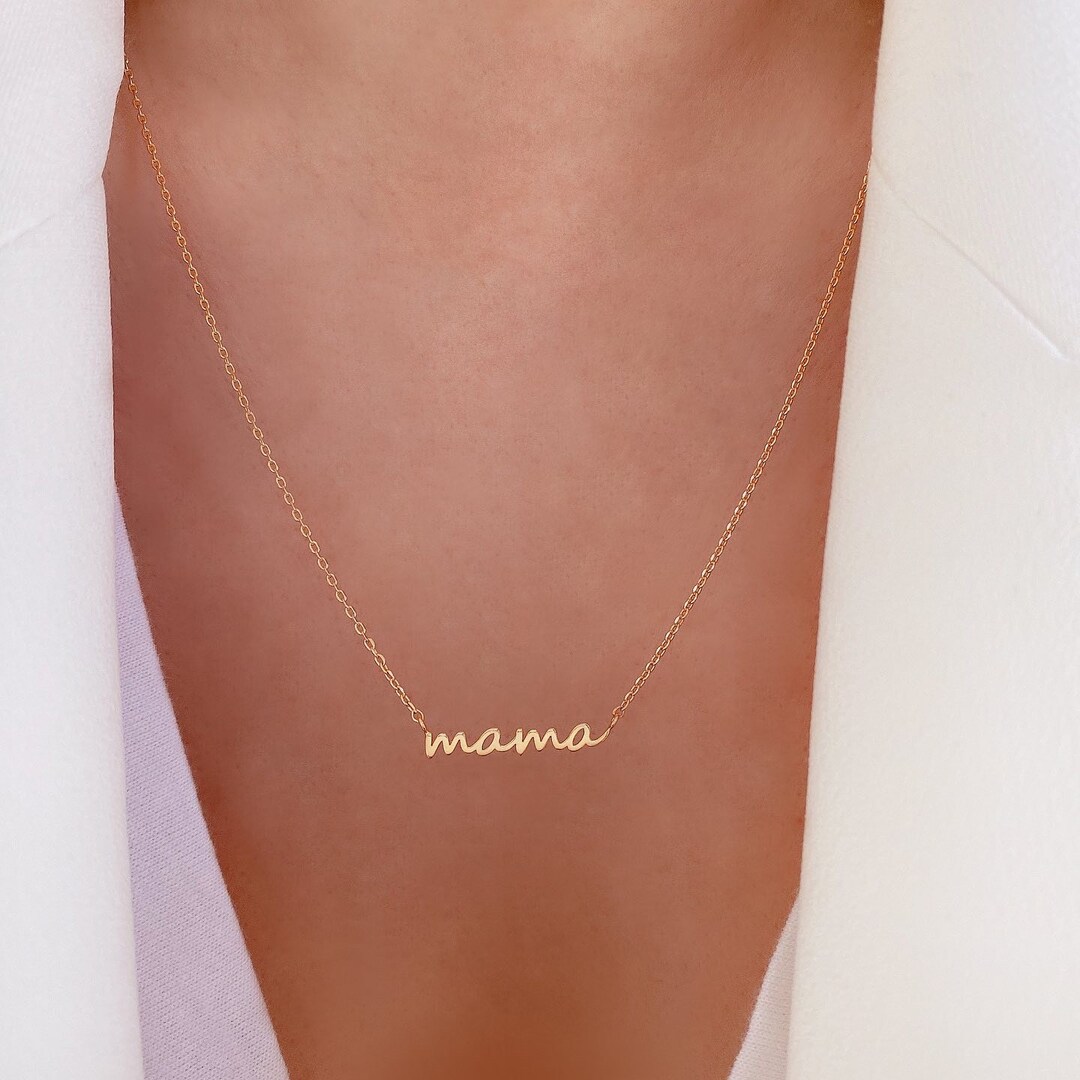 Mama Handwritten Cursive Letter Print Charm Necklace 14K Gold Dipped ...