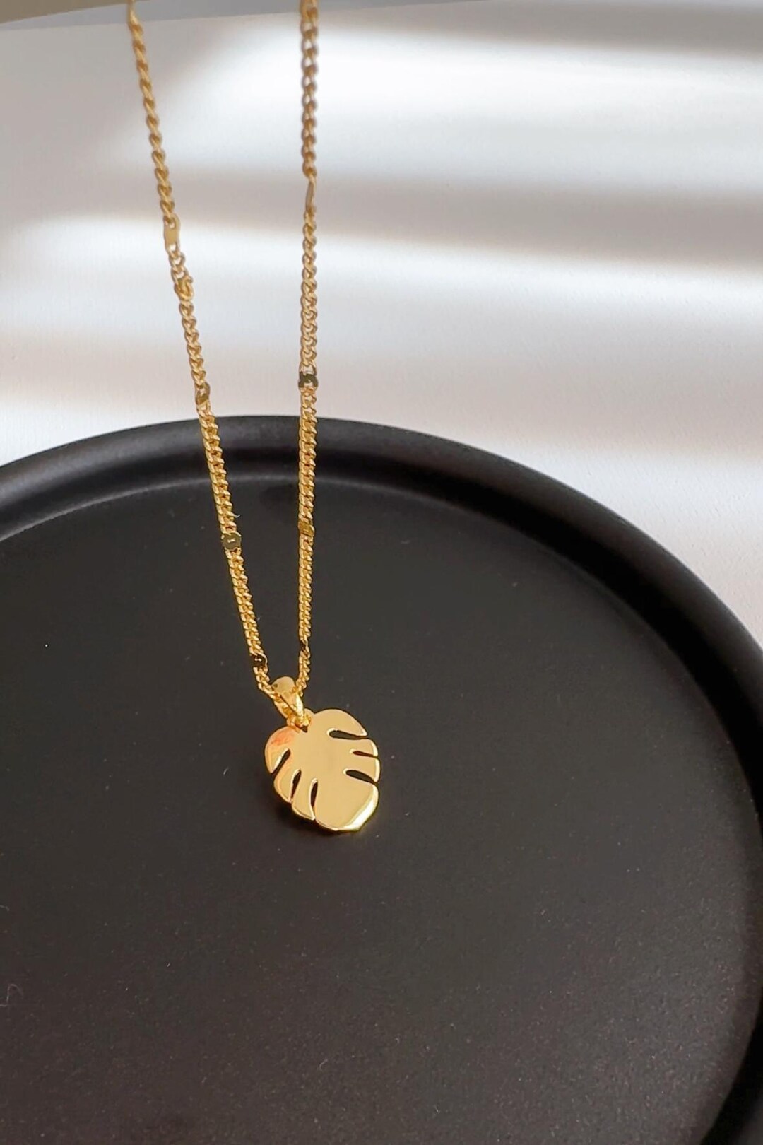 Gold Dipped Monstera Leaf Pendant Necklace: Adjustable Vine Chain - Etsy