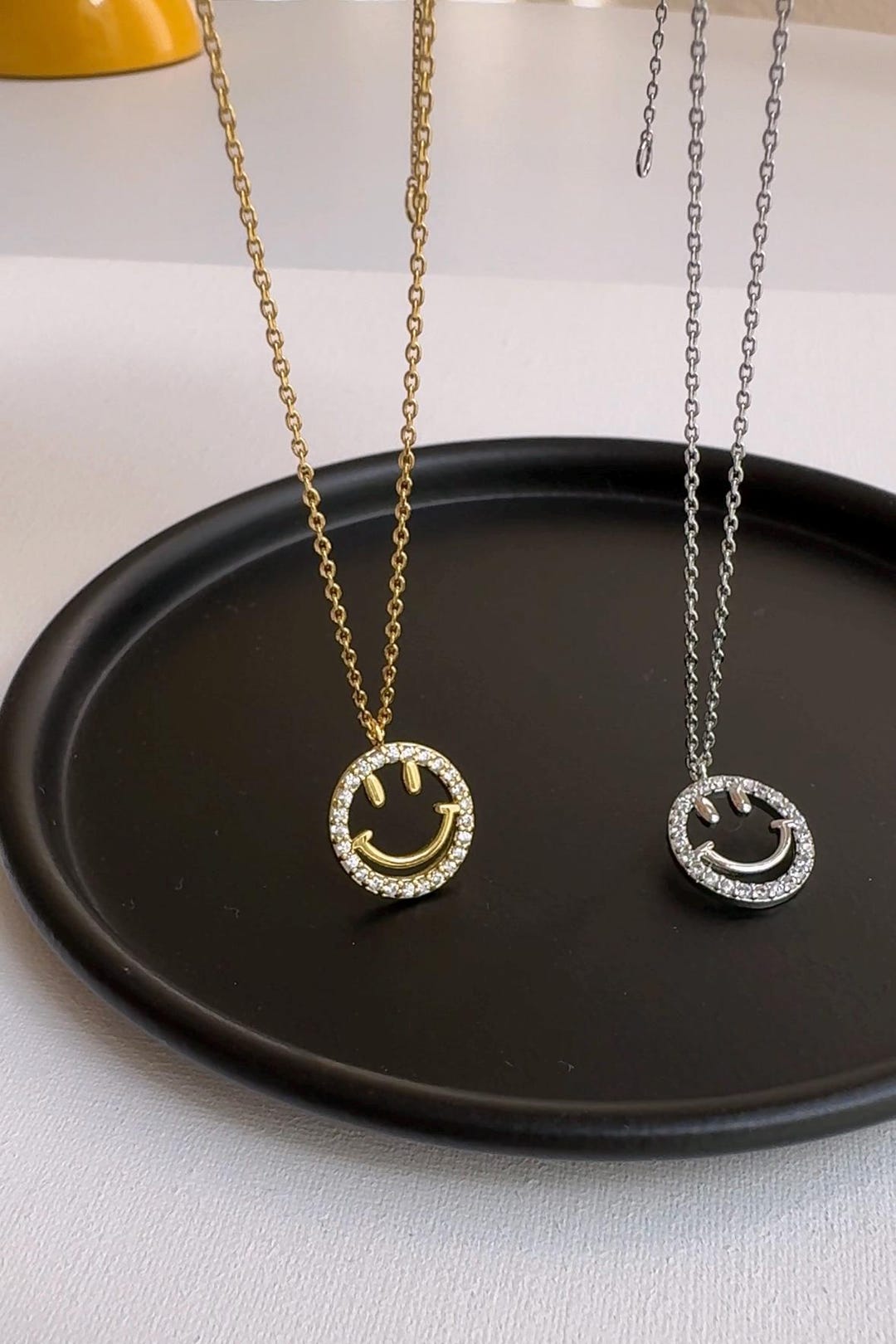 Smile Happy Face Cubic Zirconia Hollow Cut Pendant Necklace Smiley CZ ...