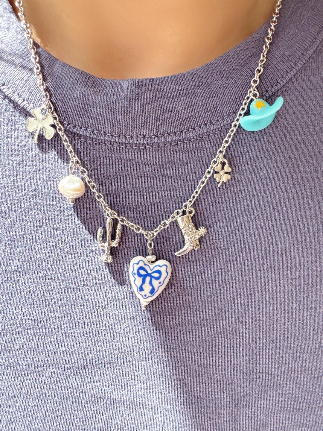 Cowgirl Charm Station Necklace: 14K Gold Dipped Western Pendant - Etsy