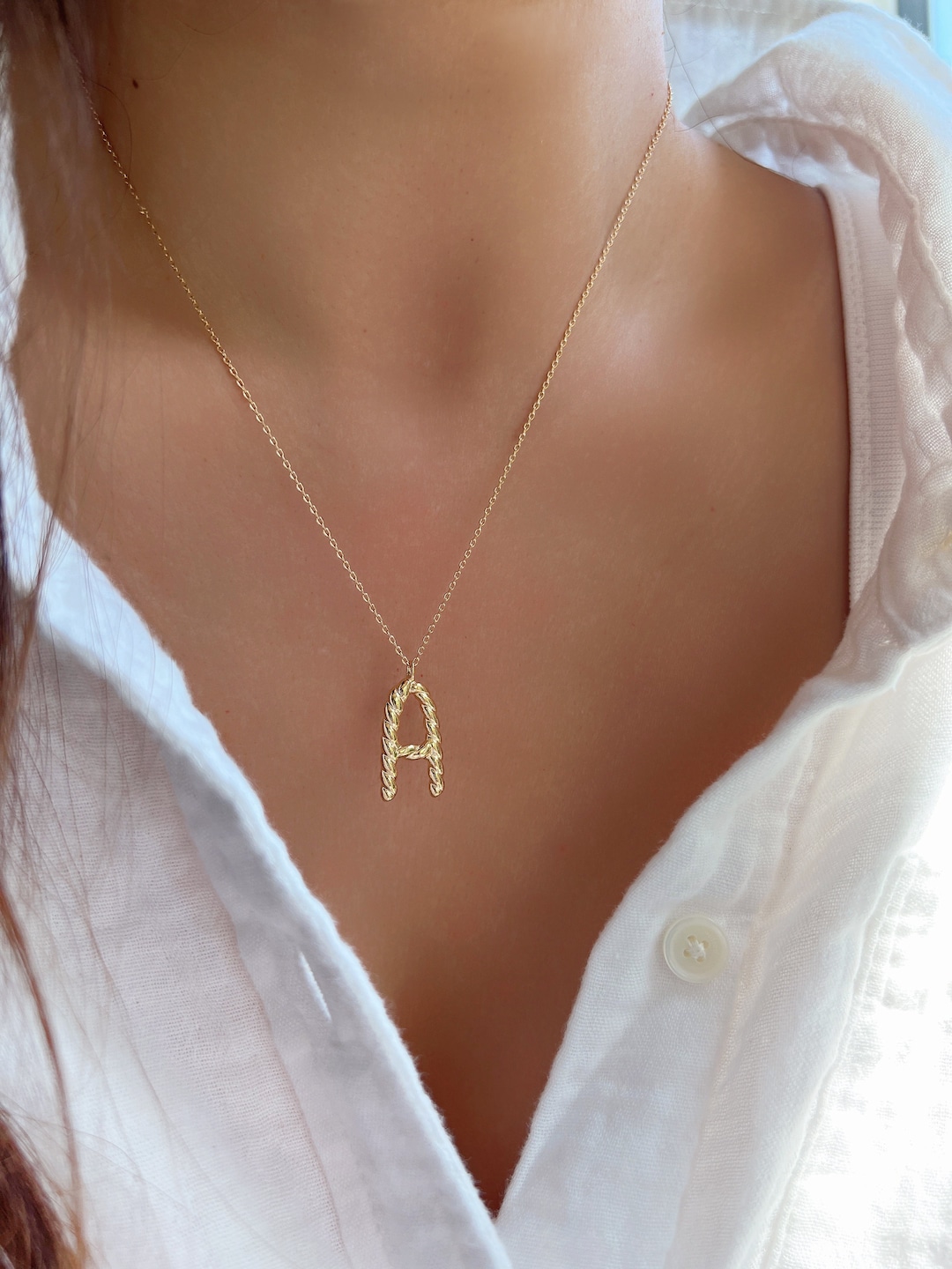 Initial A Necklace 18K Gold Dipped Bold Rope Twisted Letter A Necklace ...
