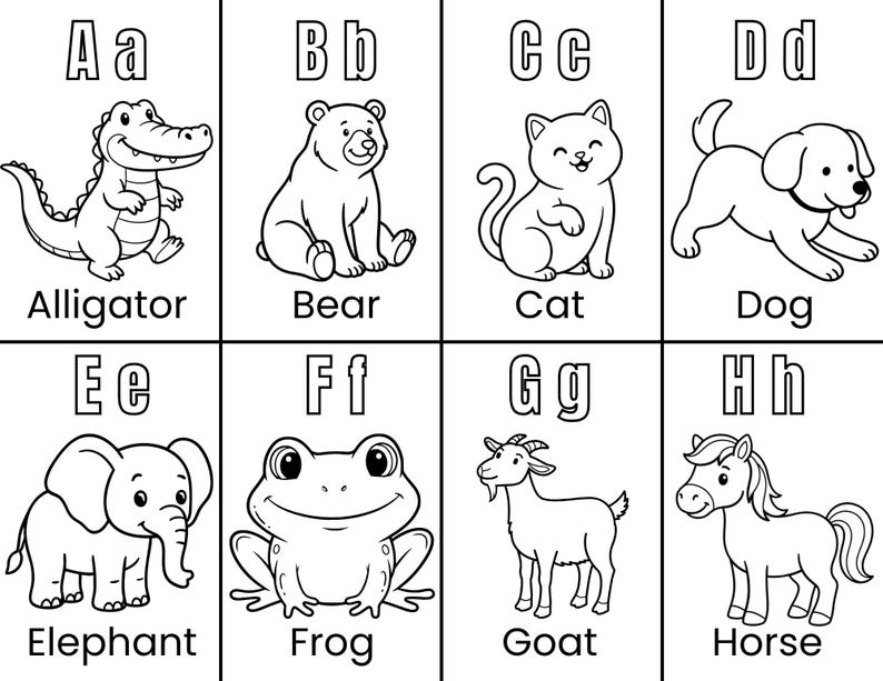 Kid's Animal Alphabet Coloring Flash Cards - Etsy