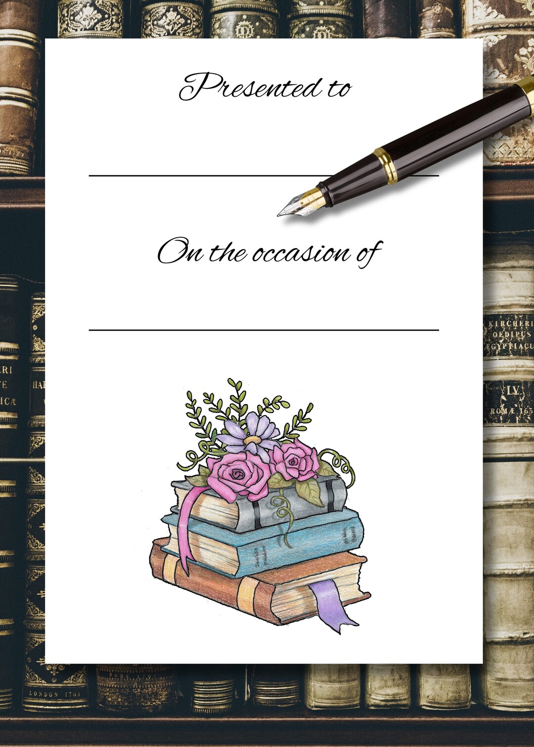 PRINTABLE Presentation BOOKPLATES Stack of Books With FLOWERS Art 3.5x5 ...