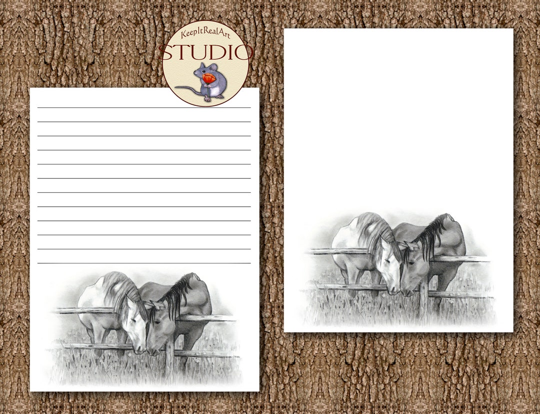 HORSE STATIONERY, Printable Two Horses Nuzzling From Original Pencil ...