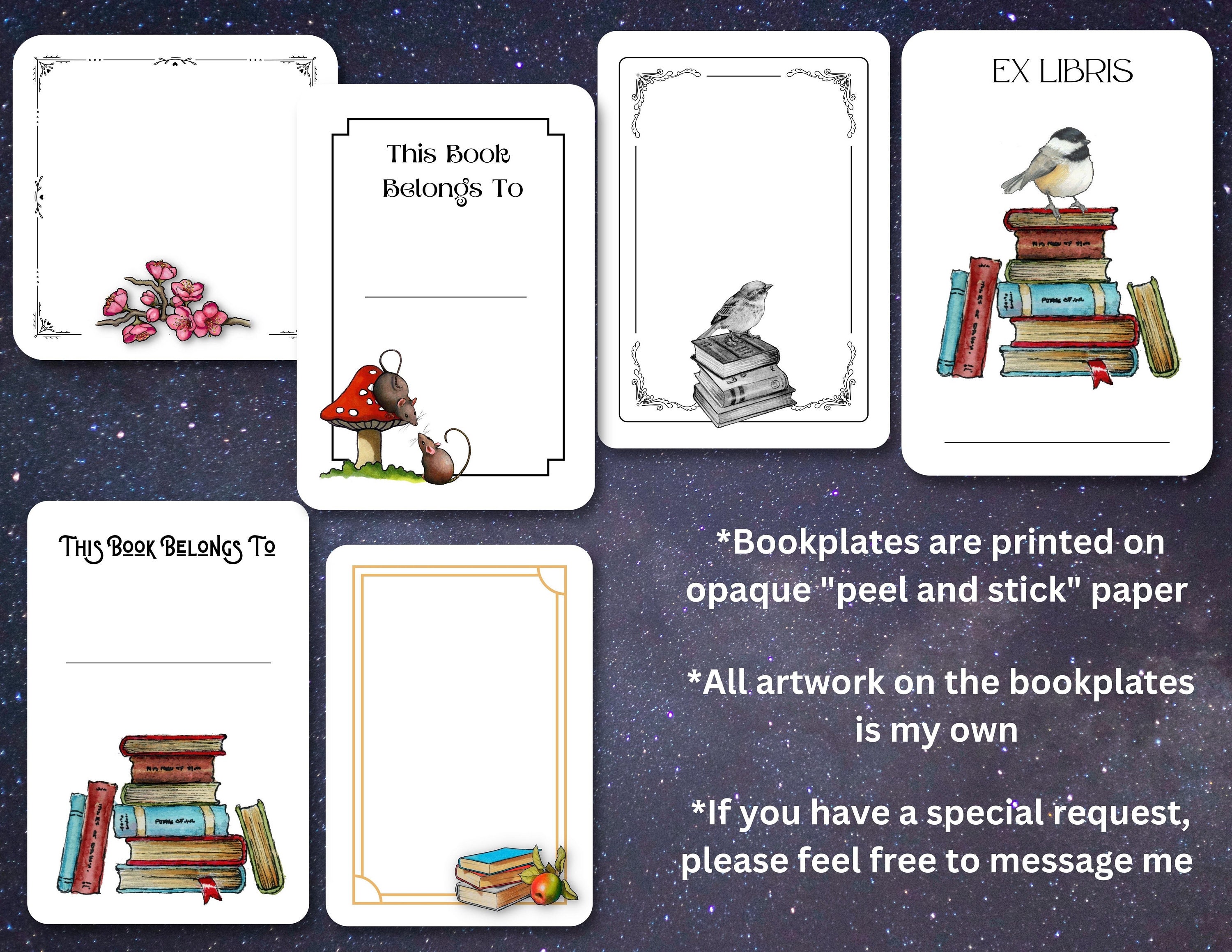 Author Signature BOOKPLATES, Set of 10 or 20, 4 X 5, BOOKS Illustration ...